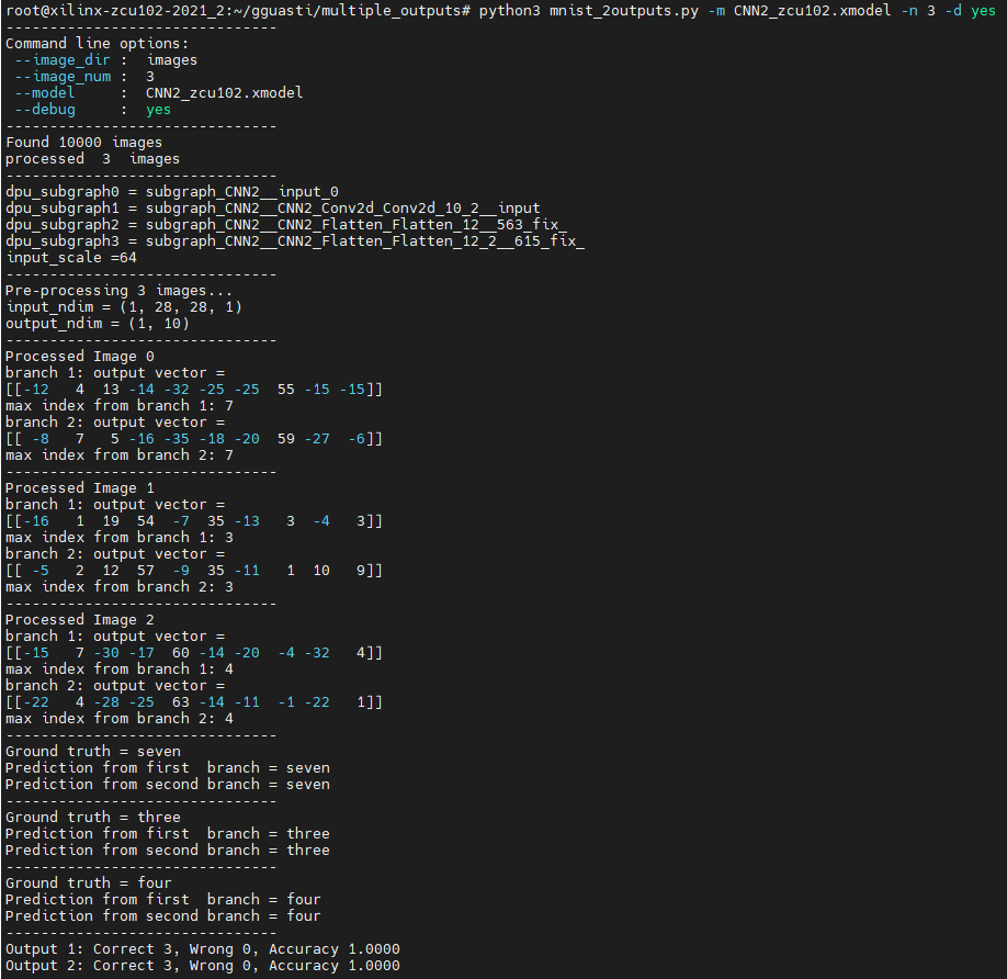 Multiple outputs model example design, from training to application on ZCU102