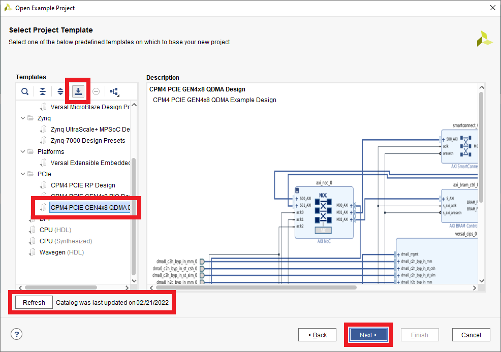 Running the Versal ACAP CPM4 PCIE GEN4x8 QDMA CED Example Design