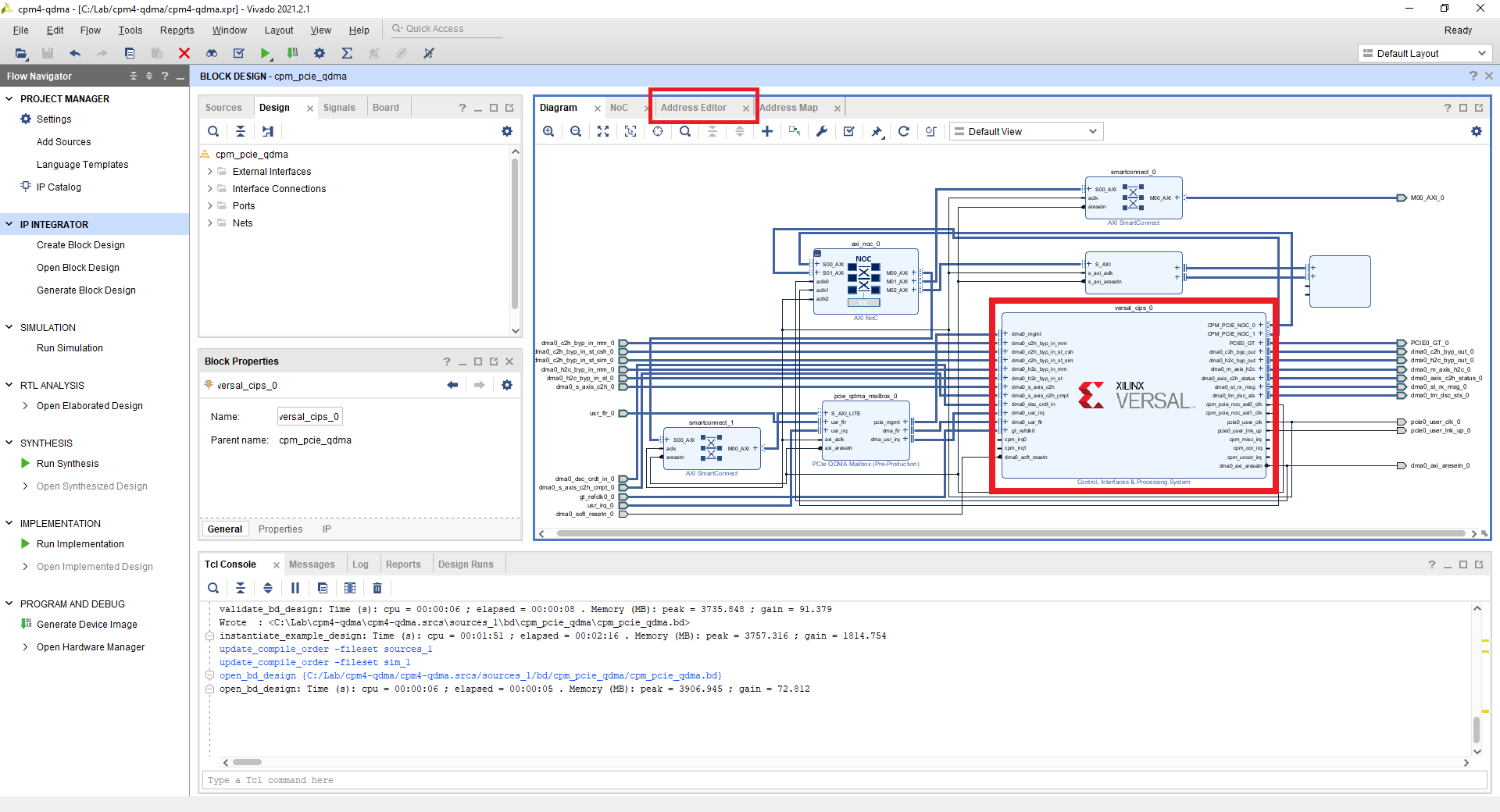 Running the Versal ACAP CPM4 PCIE GEN4x8 QDMA CED Example Design