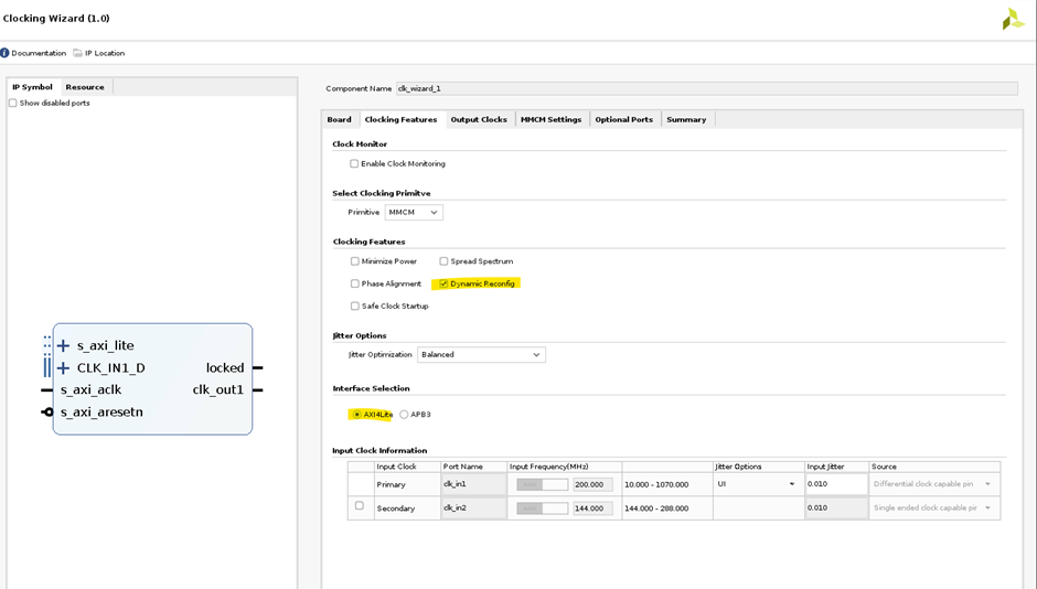 Versal Clock Wizard AXI DRP example