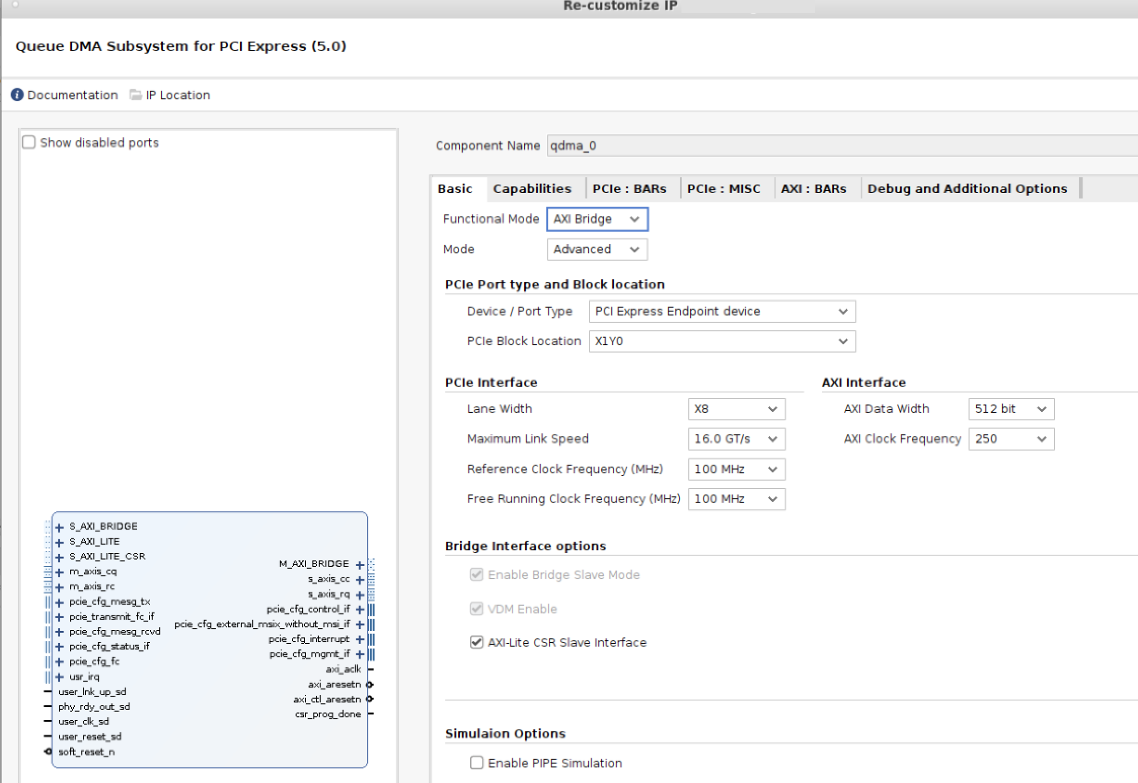 Generating a PL PCIE based QDMA Subsystem for PCI Express in the AXI ...