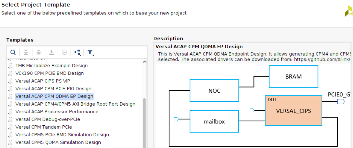 Running the Versal ACAP CPM5 PCIE Gen4x8 QDMA CED Example Design