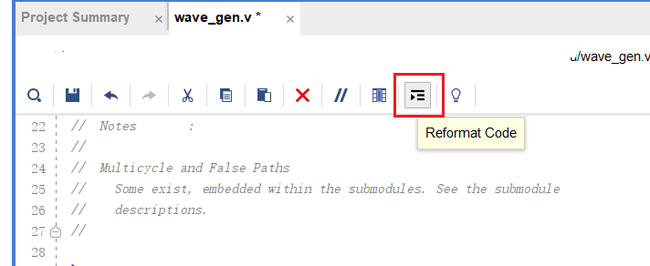 000034801 - "Reformat code" button not visible in Vivado Editor