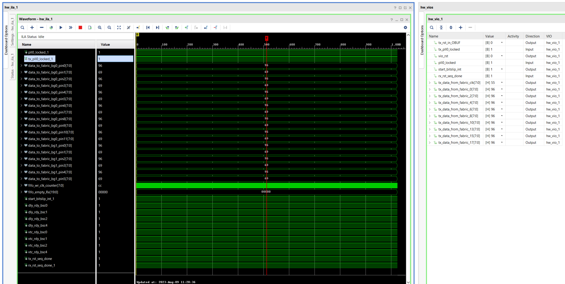 HSSIO 8-bit base loopback design example for a KCU105 board
