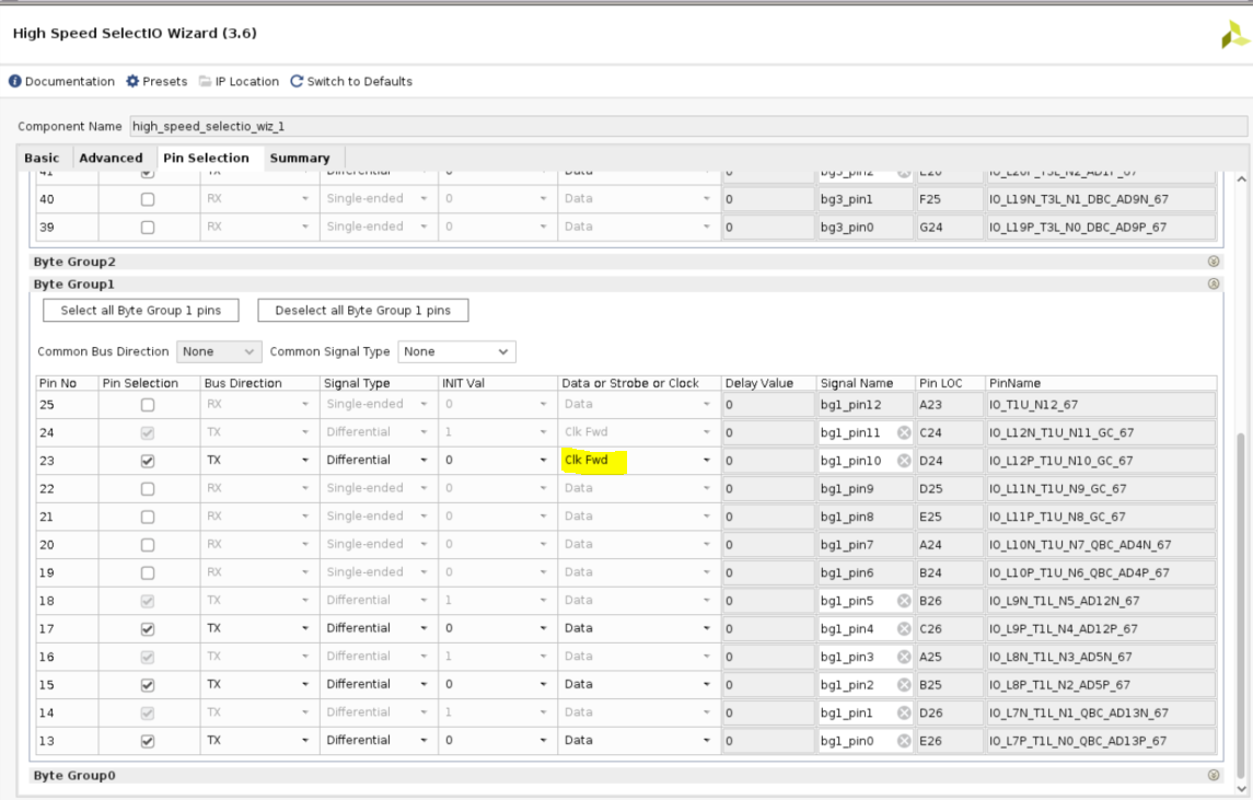 HSSIO 8-bit base loopback design example for a KCU105 board