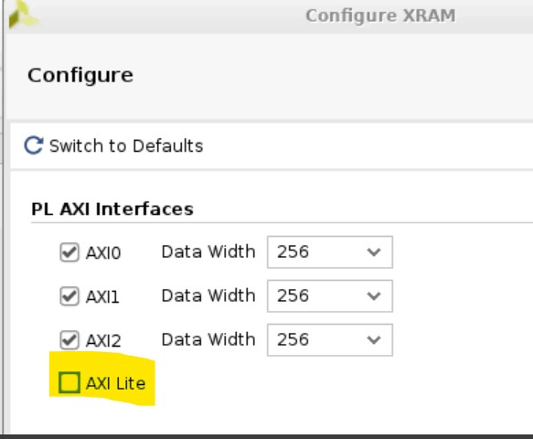 000035722 - 2023.x Versal: The “AXI Lite” interface is not supported for XRAM.