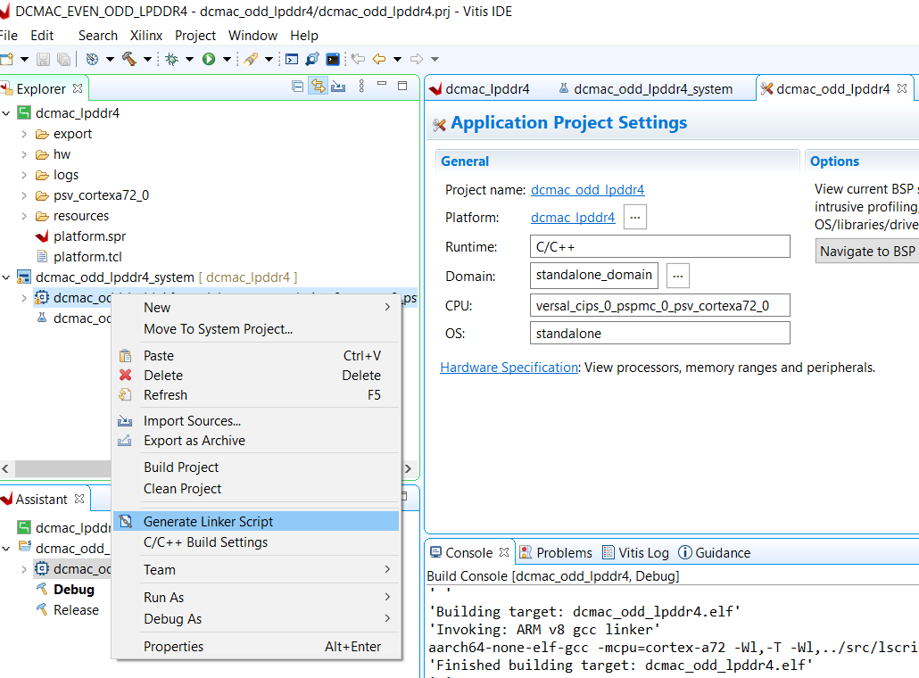 Versal DCMAC example design running on NoC DDRMC LPDDR4
