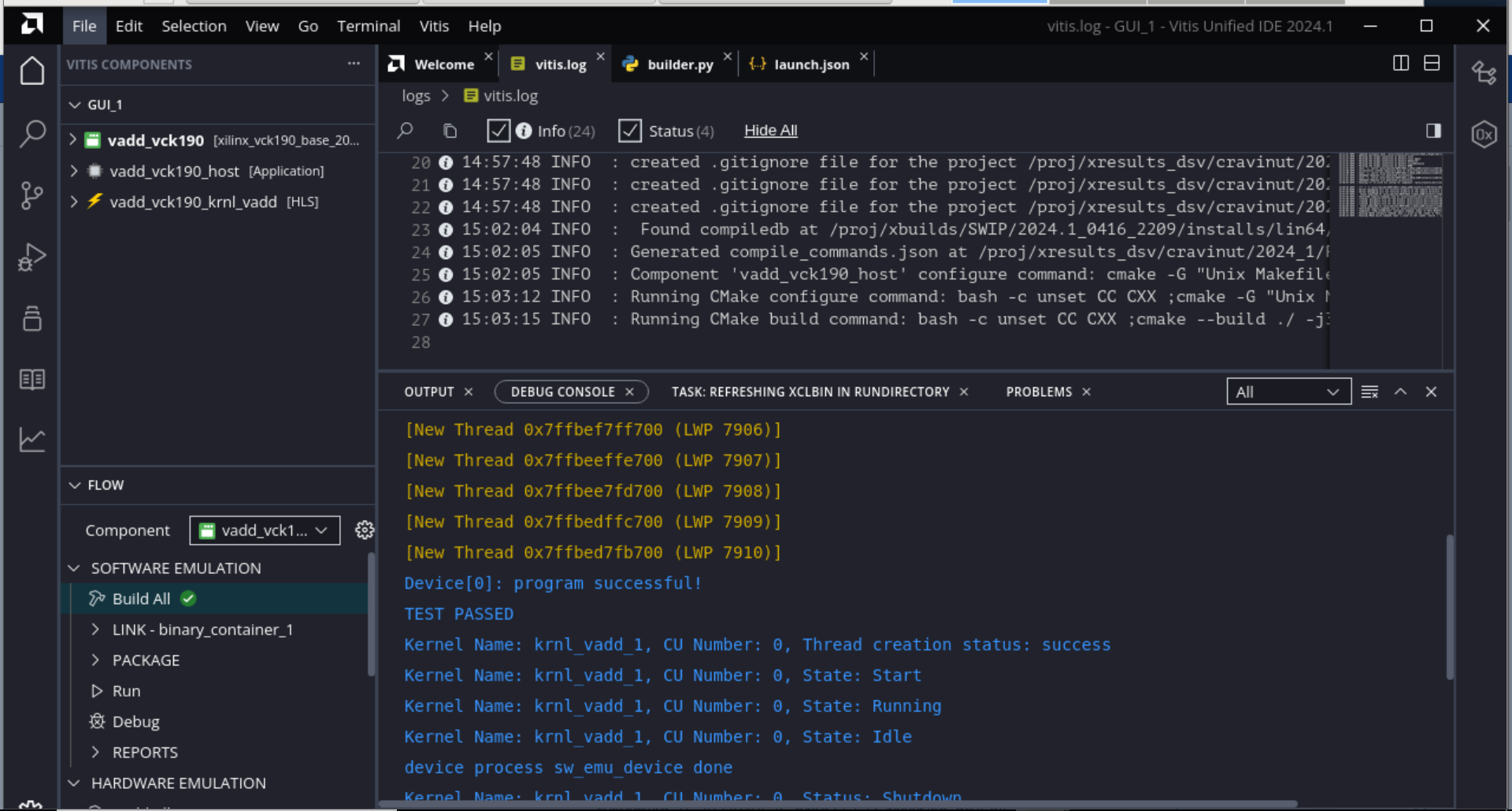 000036637 - Vitis Unified IDE 2024.1 - Issue with running sw_emu for ...