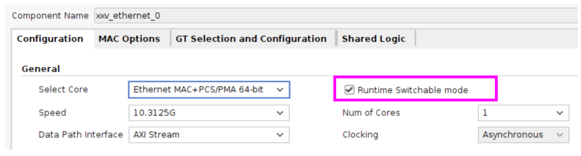 000036691 - UltraScale/UltraScale+ 10G/25G Ethernet Subsystem IP - Runtime Switchable Mode GT RX ...