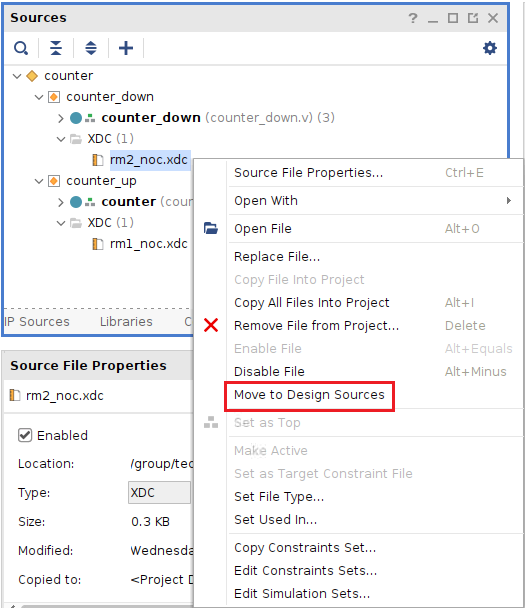 000037067 - Vivado DFX - DFX Project not moving Reconfigurable Module XDC back to constraints set