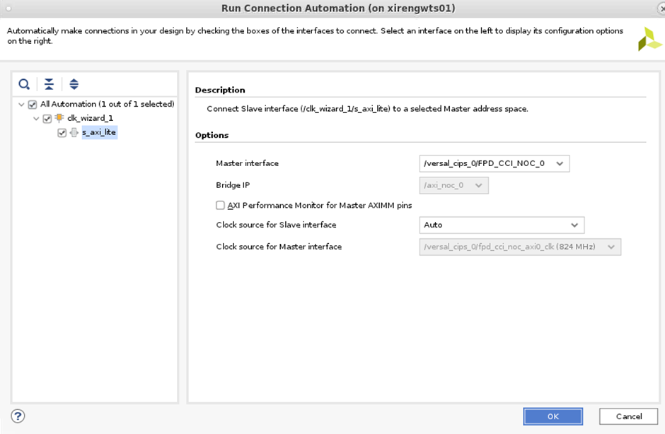 Versal Clock Wizard AXI DRP example
