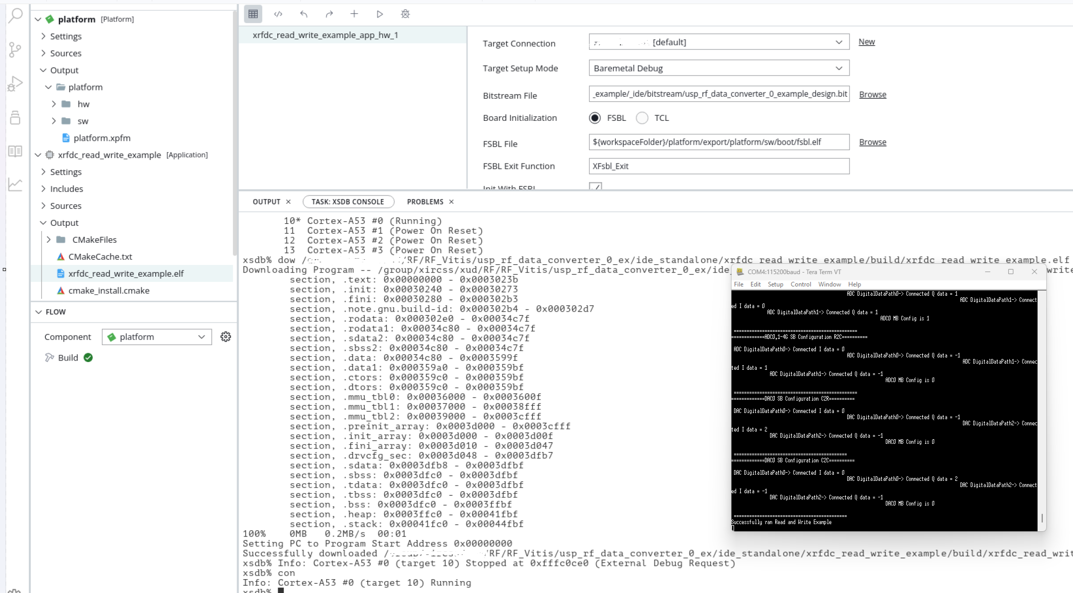 RFDC Application Flows - xrfdc_read_write_example on ZCU208 board with Vitis Classic and Vitis IDE