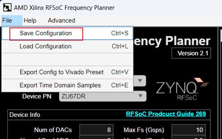 RFSoC Frequency Planner - How to export settings to the Vivado RF Data ...