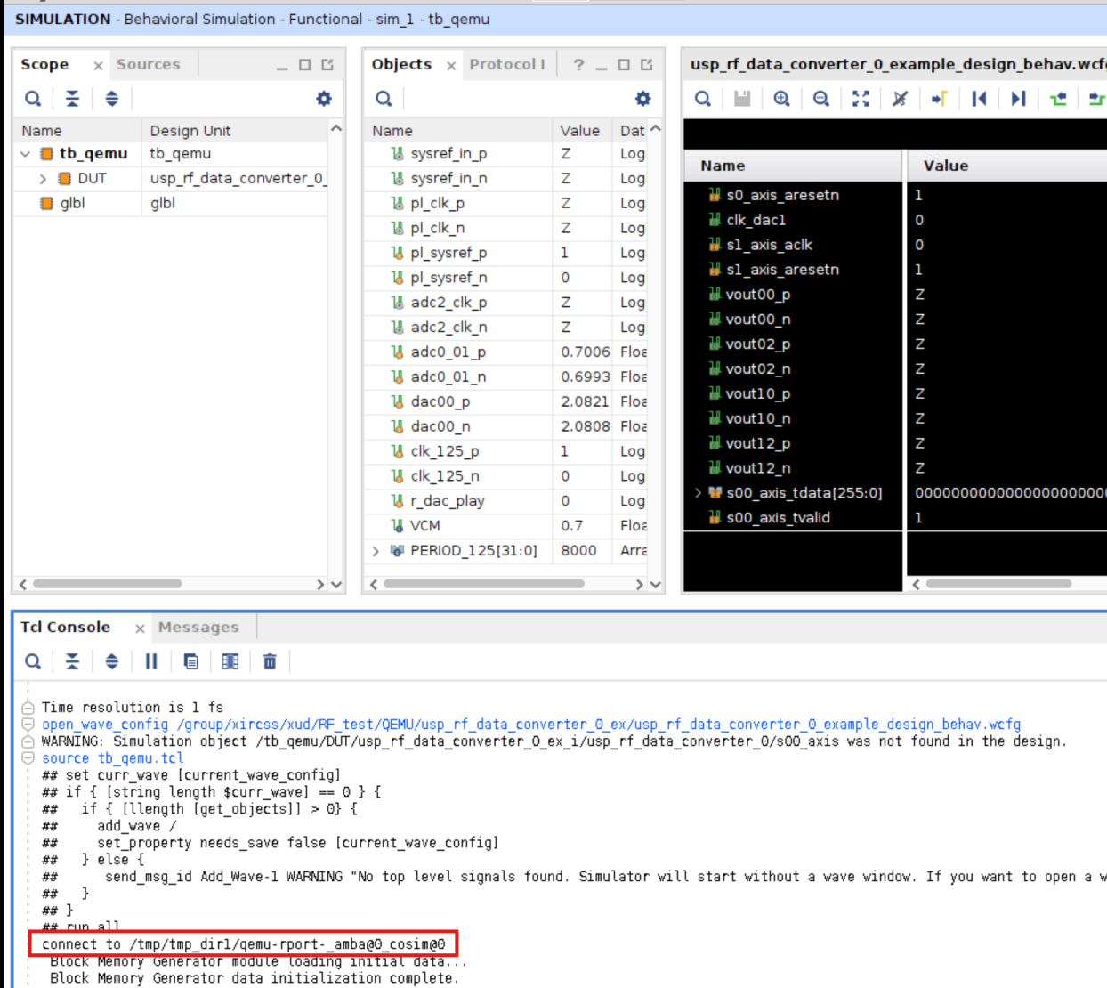RFDC QEMU Flows - xrfdc_read_write_example validation with QEMU Co-simulation