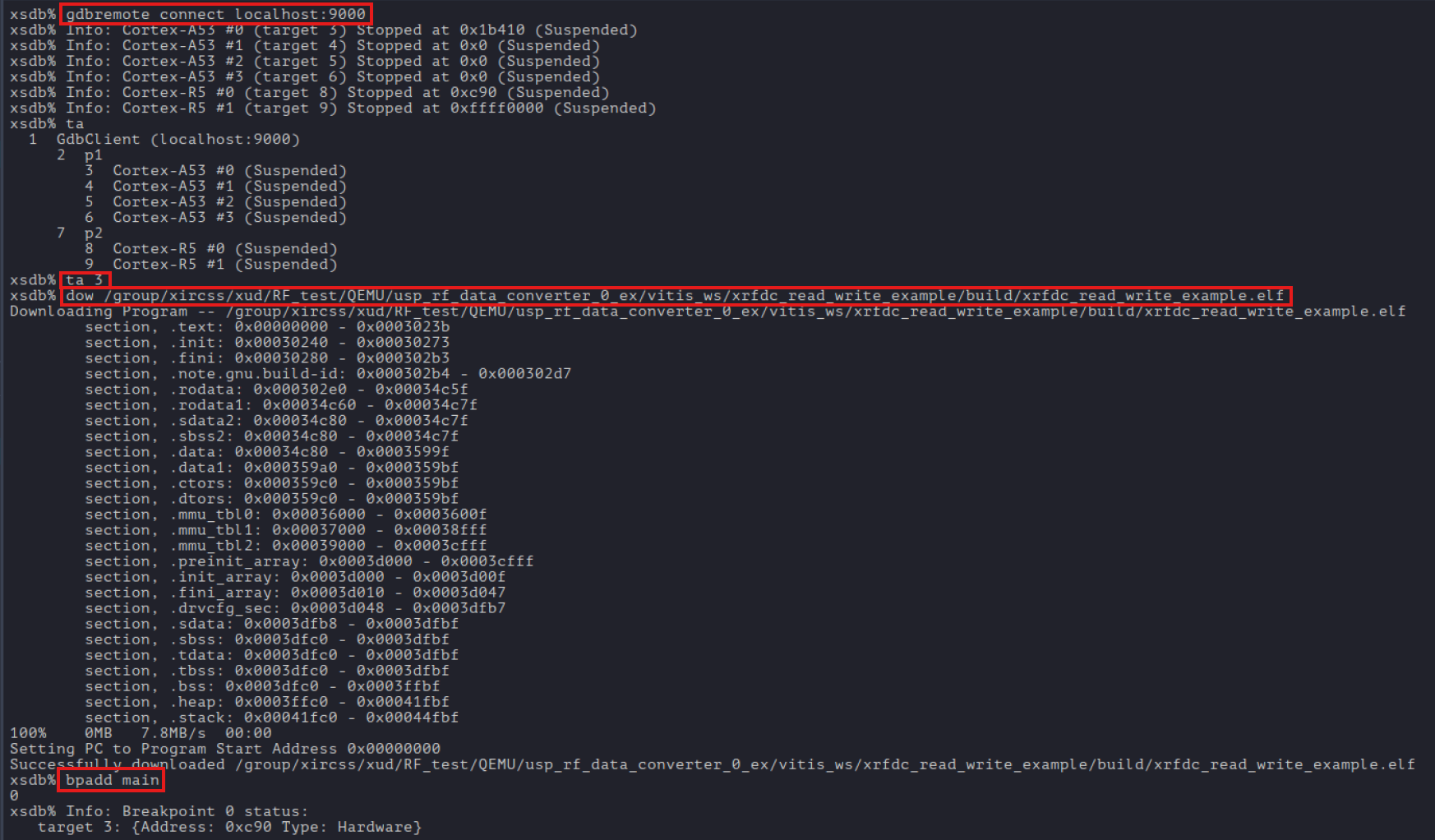 RFDC QEMU Flows - xrfdc_read_write_example validation with QEMU Co-simulation