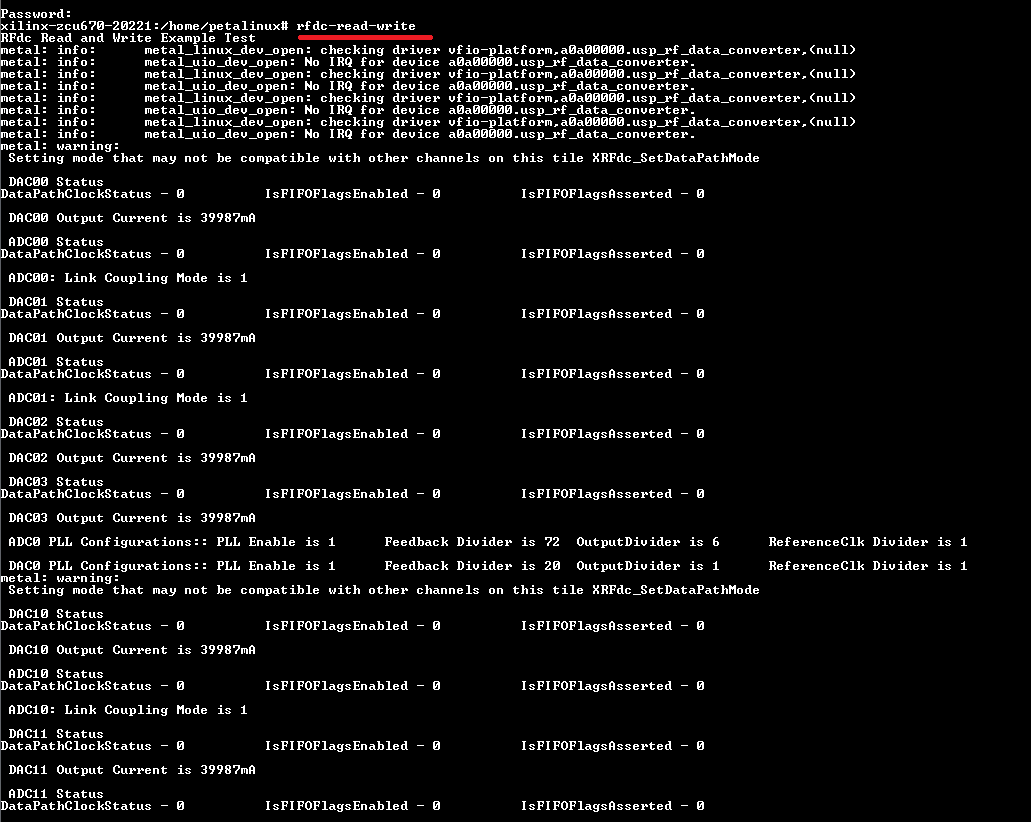 Quick check of RFDC IP (RF data converters) using Petalinux