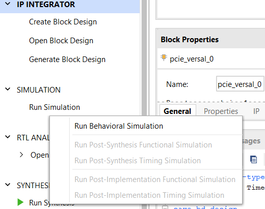 Versal ACAP Integrated Block for PCI Express Example Design Simulation