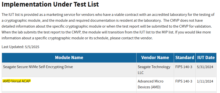000037845 - Versal Adaptive SoC: No plans to get NIST FIPS 140-3 ...