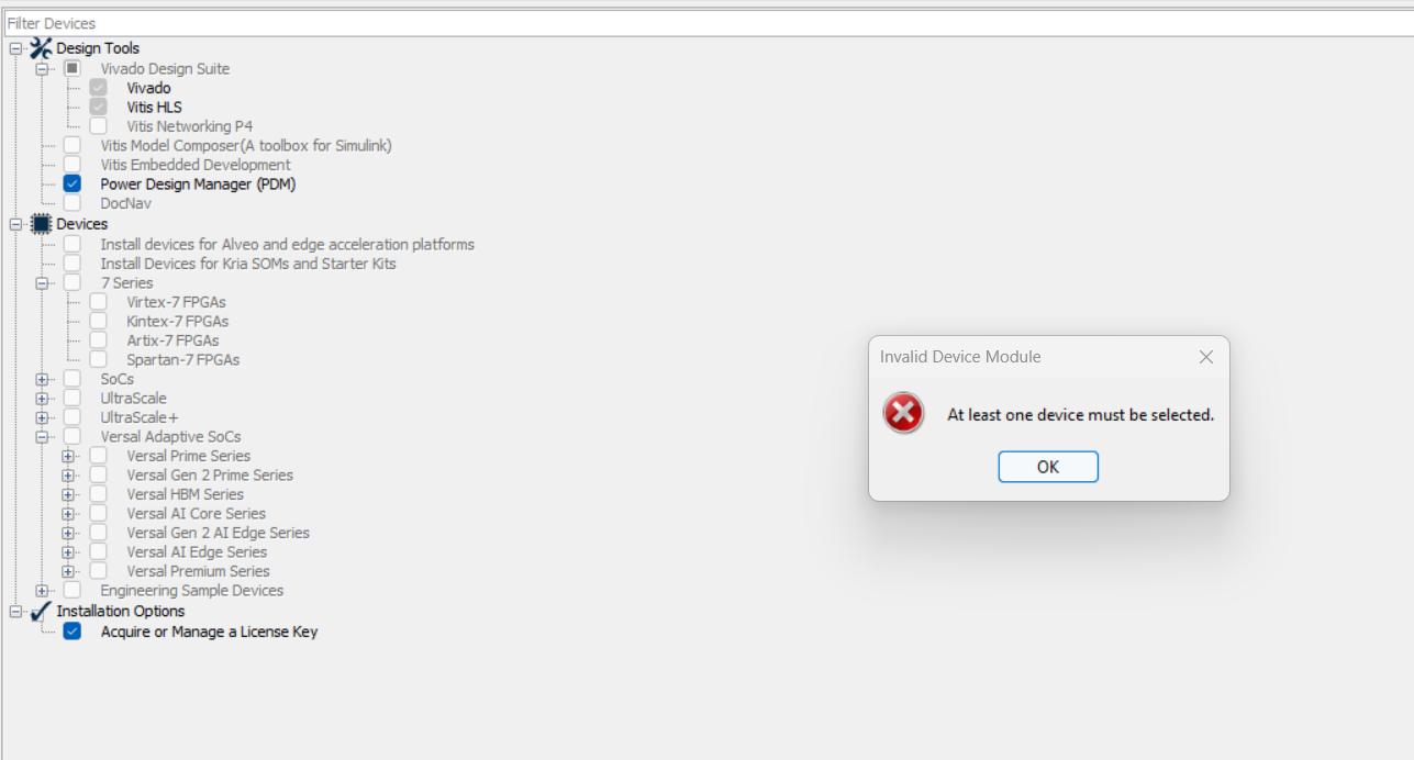 000038306 - Vivado 2025.1 Standard Edition with Install later option is not working correctly
